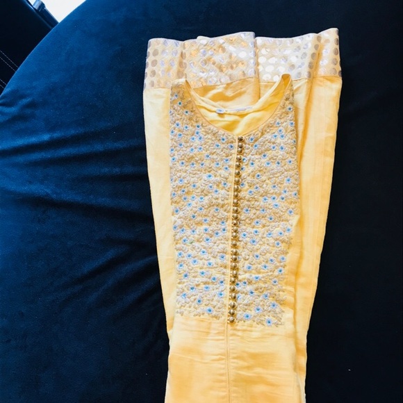 Dresses | Yellow Pajama Suit With Elegant Gold Embroidery | Poshmark